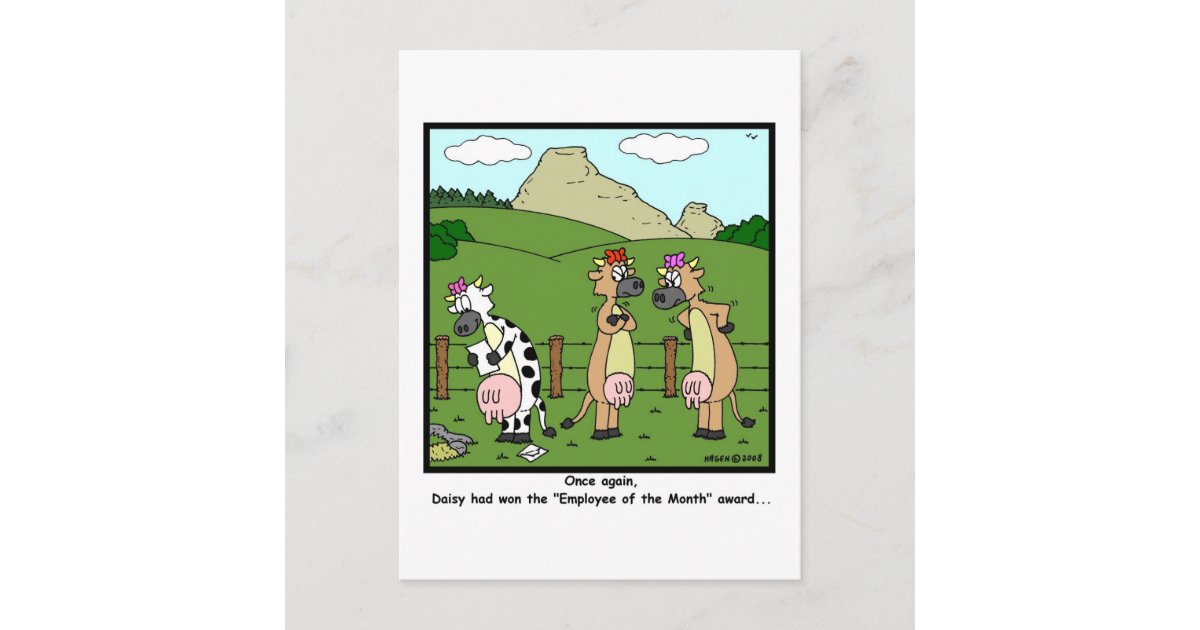 Employee of the Month: Cow Cartoon Postcard | Zazzle