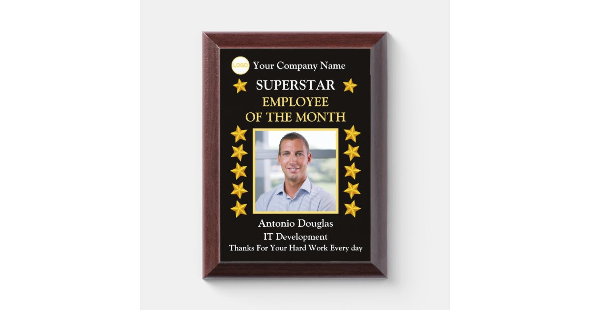 Employee of the Month custom Photo Golde Superstar Award Plaque | Zazzle