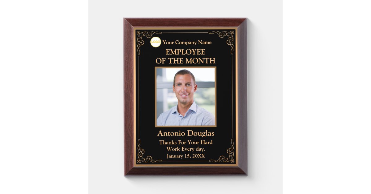 Employee of the Month custom Photo | Golden frames Award Plaque | Zazzle