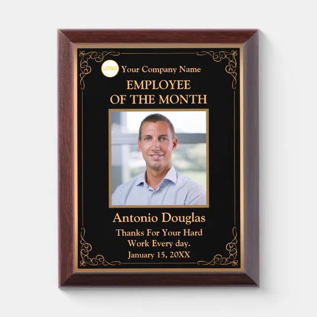 Employee of the Month custom Photo | Golden frames Award Plaque | Zazzle