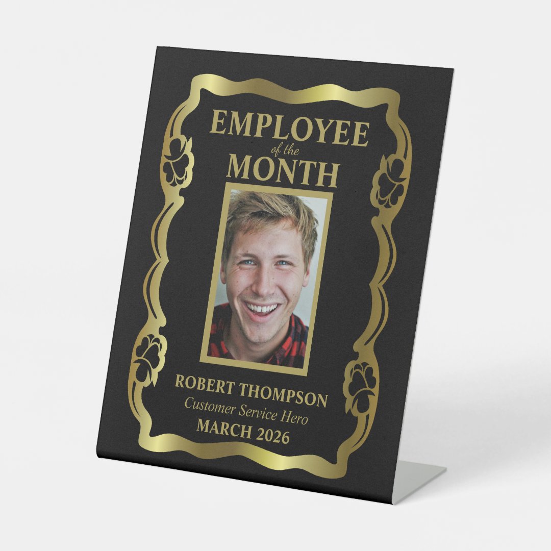 Employee of The Month Gold and Black Professional Pedestal Sign | Zazzle