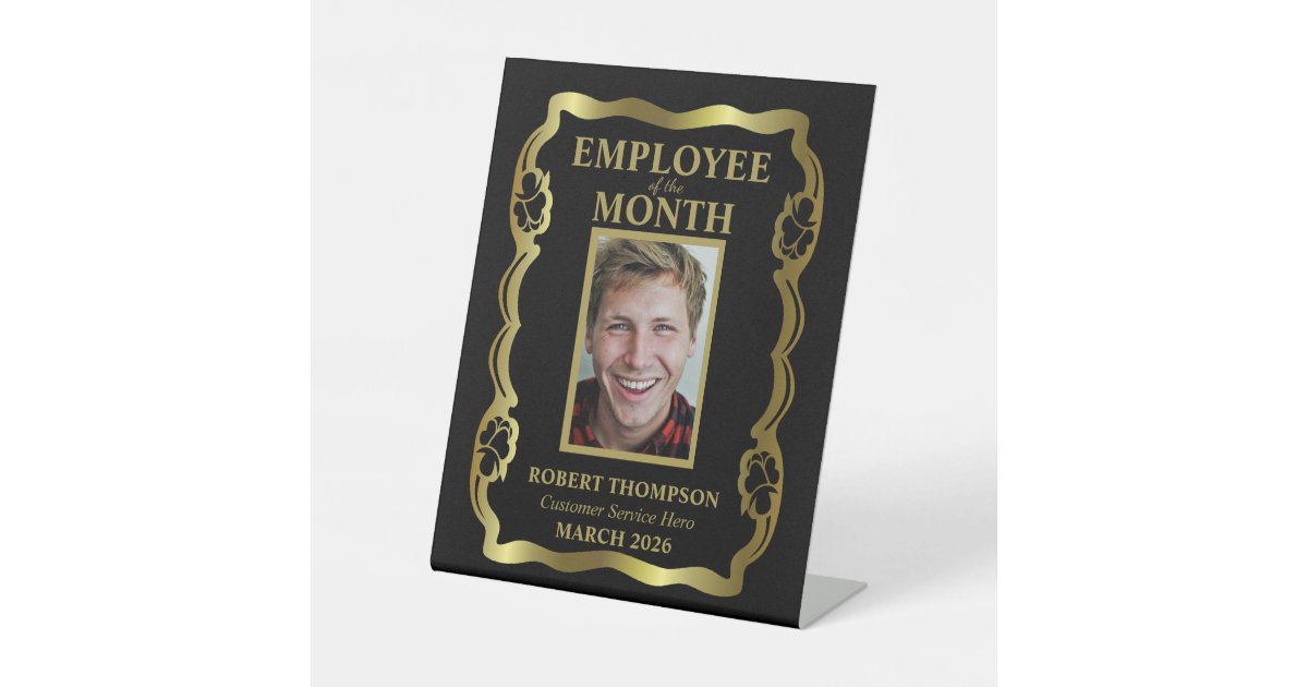 Employee of The Month Gold and Black Professional Pedestal Sign | Zazzle