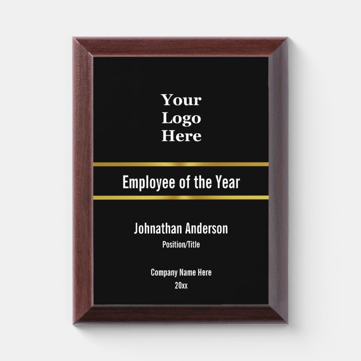 Employee of the Year and Your Logo Here Template Award Plaque | Zazzle