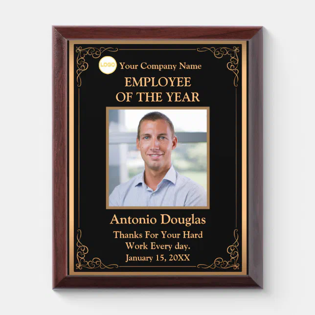 Employee of the Year custom Photo | Golden frames Award Plaque | Zazzle