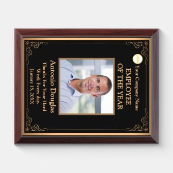 Employee of the Year custom Photo | Golden frames Award Plaque | Zazzle