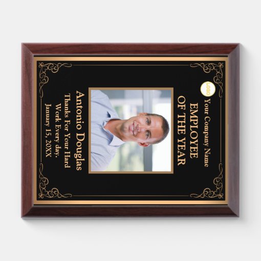 Employee of the Year custom Photo | Golden frames Award Plaque | Zazzle