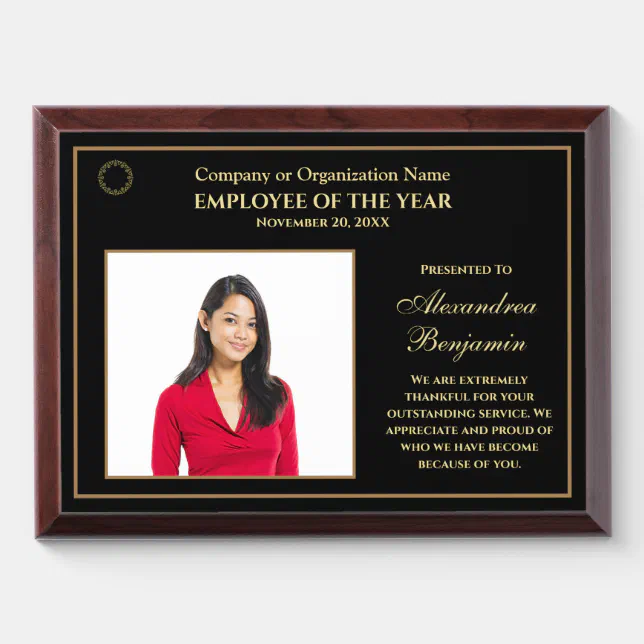 Employee Of The Year Photo Business Company Award Plaque | Zazzle