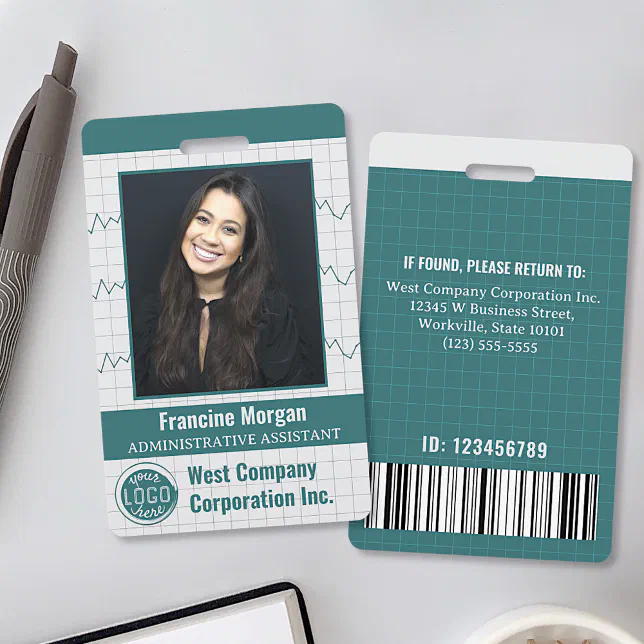 Employee Office Company Custom Photo Bar Code Logo Badge | Zazzle