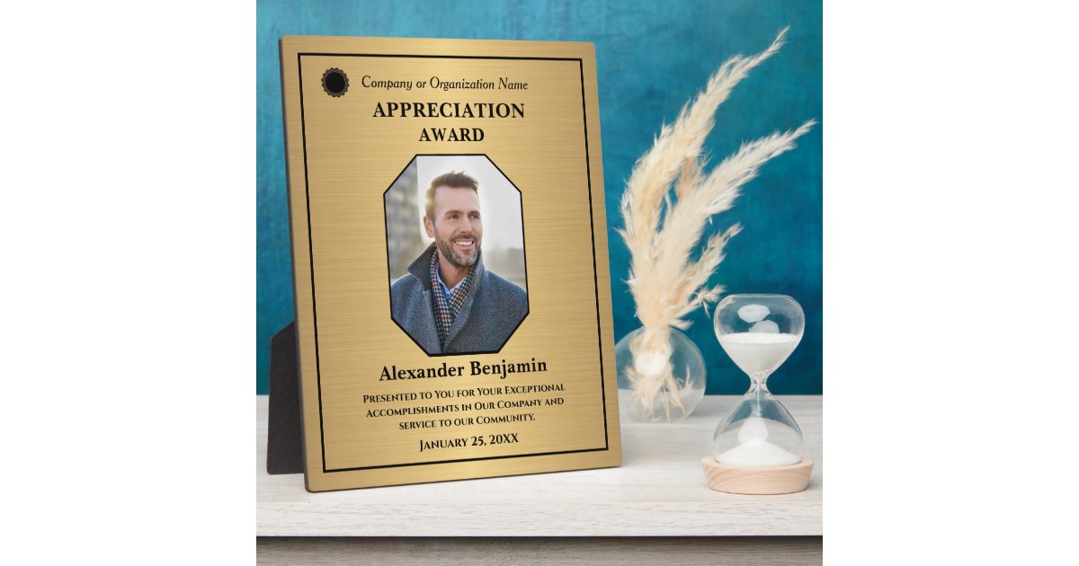 Employee Photo Appreciation Gold Award Custom Plaque | Zazzle