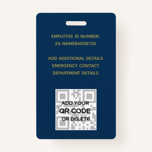 EMPLOYEE PHOTO BADGE QR Code Barcode Blue Gold | Zazzle