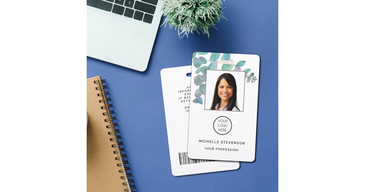 Employee Photo BarCode Logo Botanical Name Badge | Zazzle