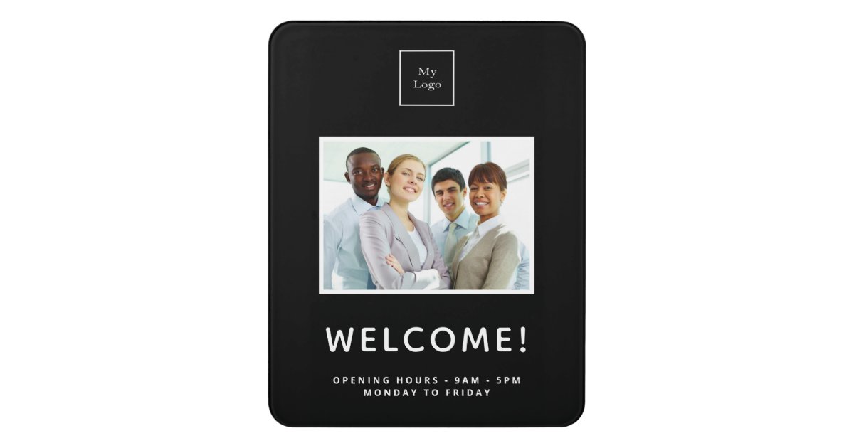 Employee photo black white business welcome door sign | Zazzle