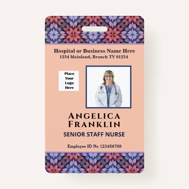 Employee Photo Business Hospital Logo Name ID Card Badge | Zazzle