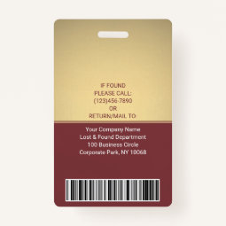 Employee Photo ID Barcode Logo Burgundy Gold Curve Badge | Zazzle
