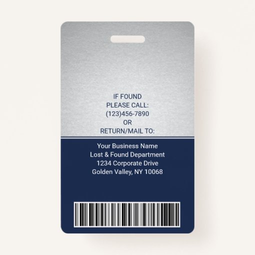 Employee Photo ID Barcode Logo Navy Silver Curve Badge | Zazzle