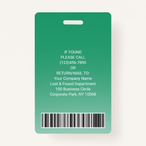 Employee Photo ID Barcode Your Logo Green Curve Badge | Zazzle