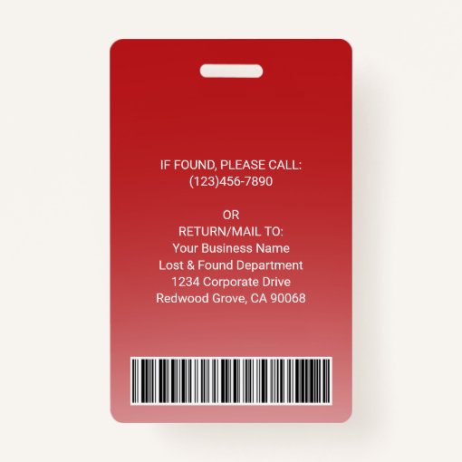 Employee Photo ID Barcode Your Logo Red Curve Badge | Zazzle