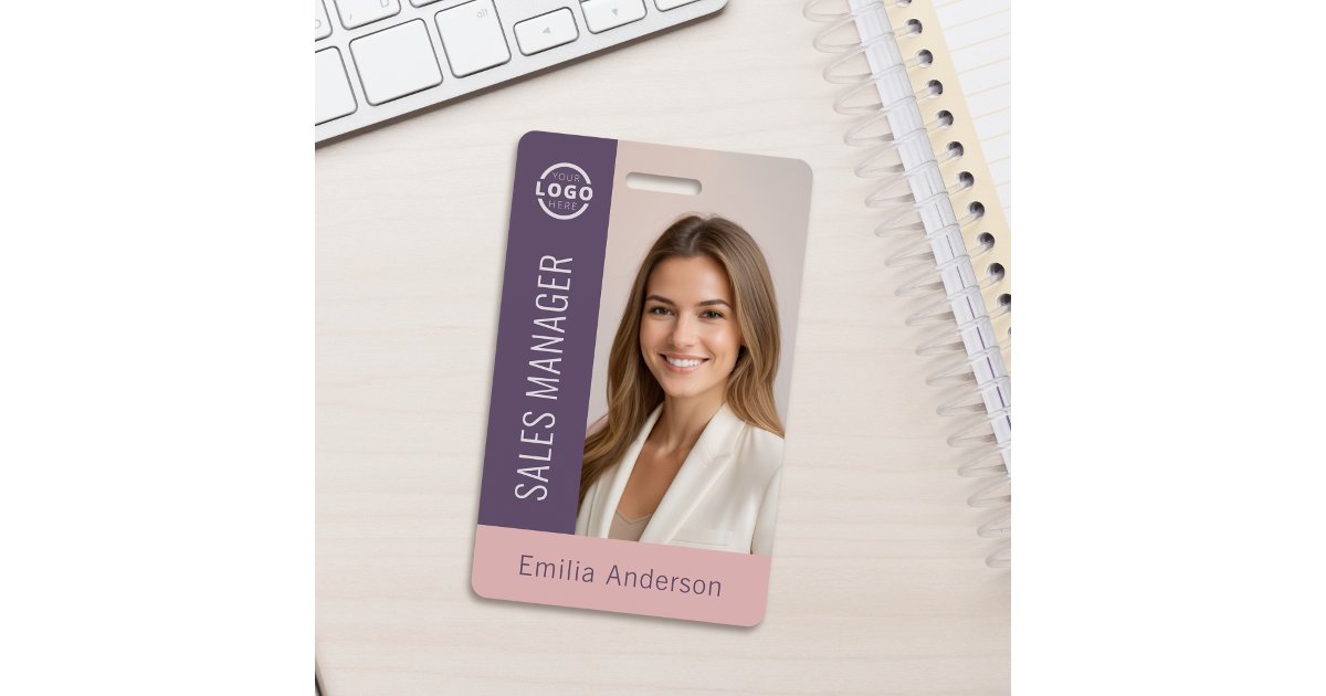 Employee Photo ID Business Logo Bold Pink Purple Badge | Zazzle