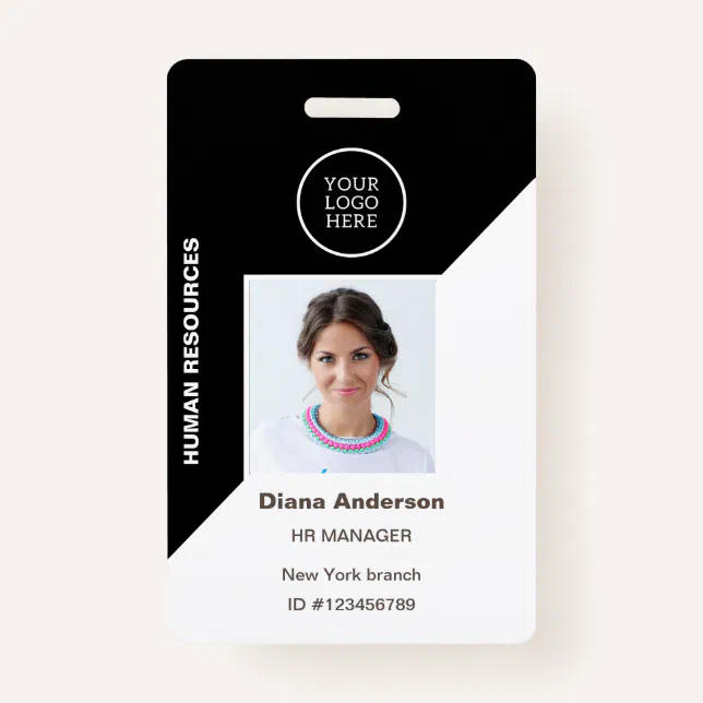 Employee Photo ID Company logo Black Security Badge | Zazzle