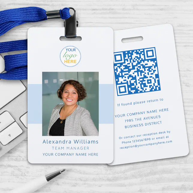 Employee photo ID Company Logo Security QR Code Badge | Zazzle