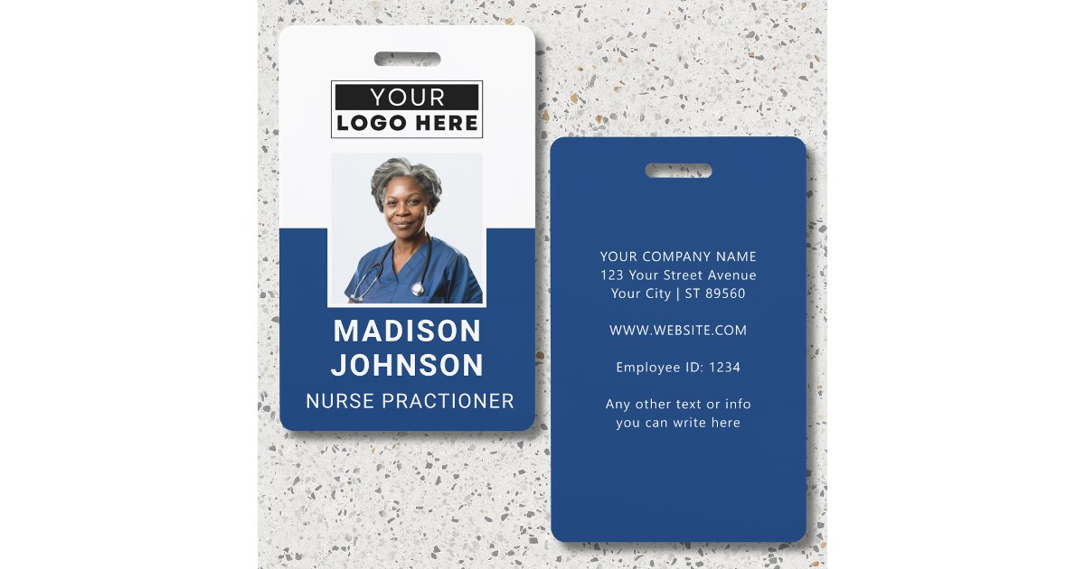 Employee Photo ID Company Security Badge Navy | Zazzle