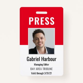 Employee Photo ID Journalist Press Pass Badge | Zazzle