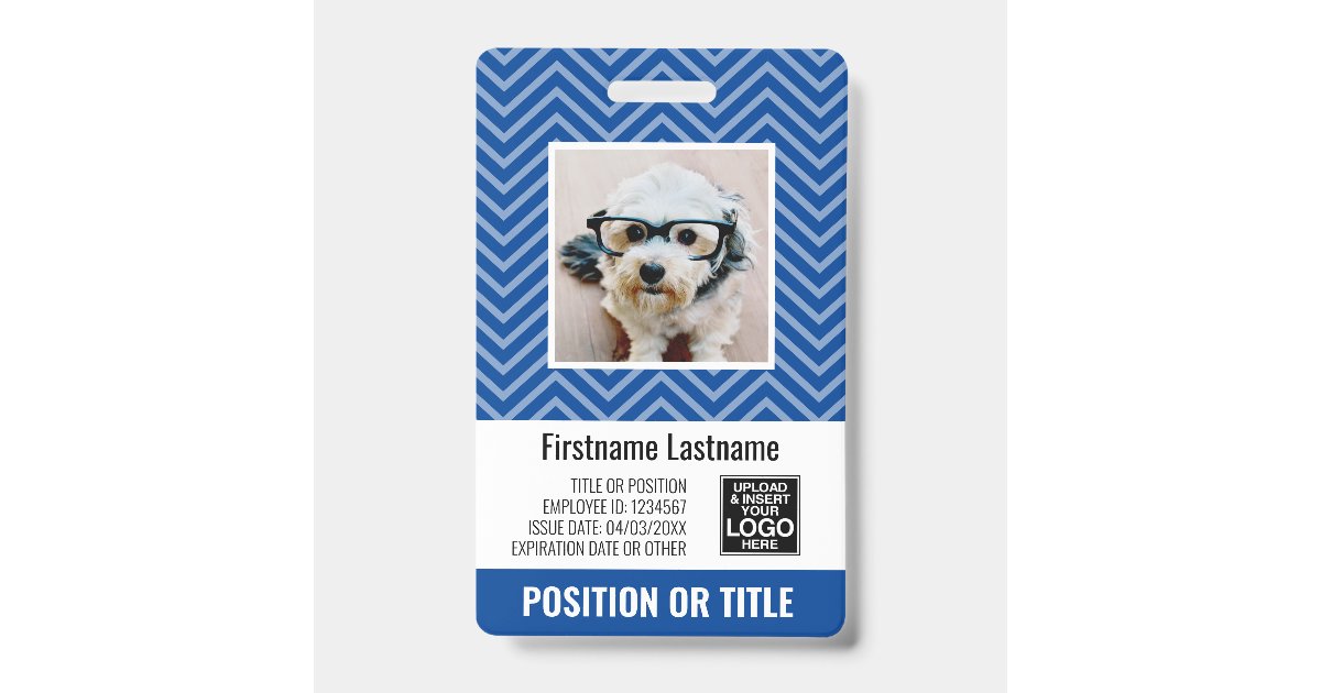 Employee Photo ID - modern chevron, logo, bar code Badge | Zazzle