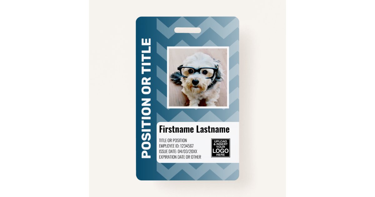 Employee Photo ID - modern chevron, logo bar code Badge | Zazzle