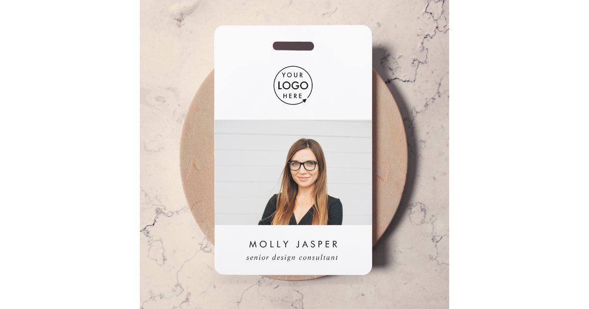 Employee Photo ID Modern Minimalist QR Code Name Badge | Zazzle