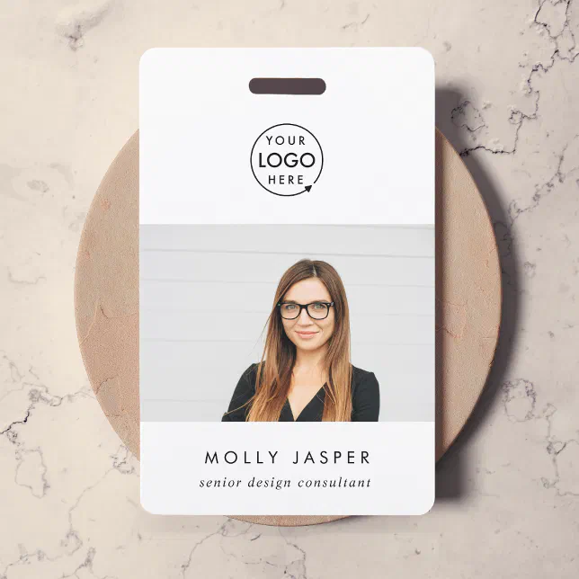 Employee Photo ID Modern Minimalist QR Code Name Badge | Zazzle