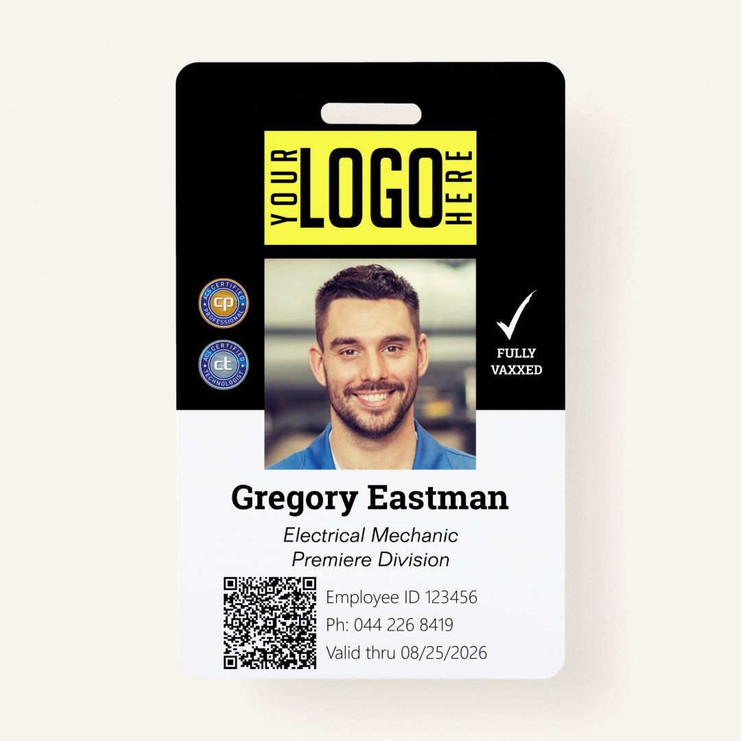 Employee Photo ID QR Code Black Badge | Zazzle
