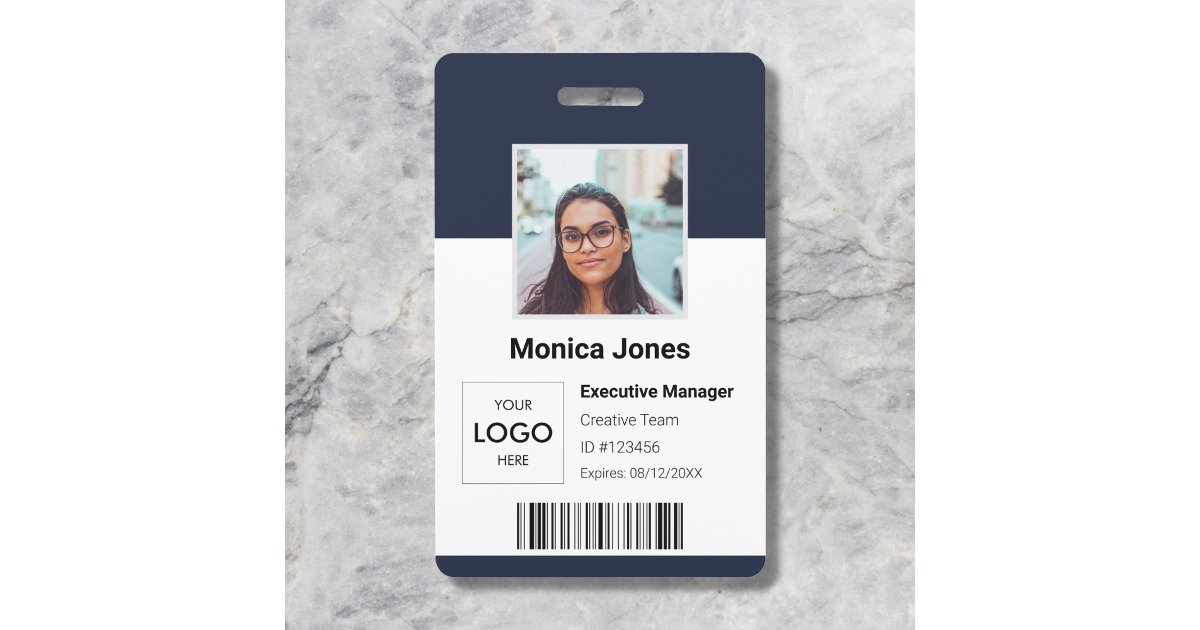 Employee Photo ID QR Code Dark Blue Badge | Zazzle