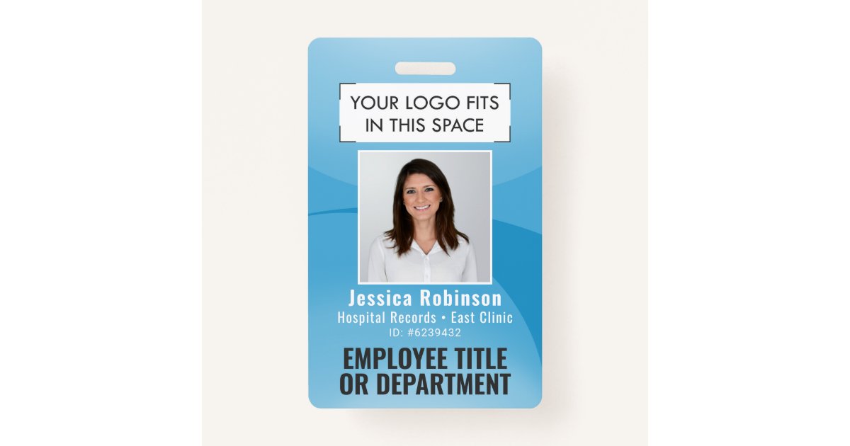 Employee Photo ID QR Code Logo Turquoise Blue Arc Badge | Zazzle