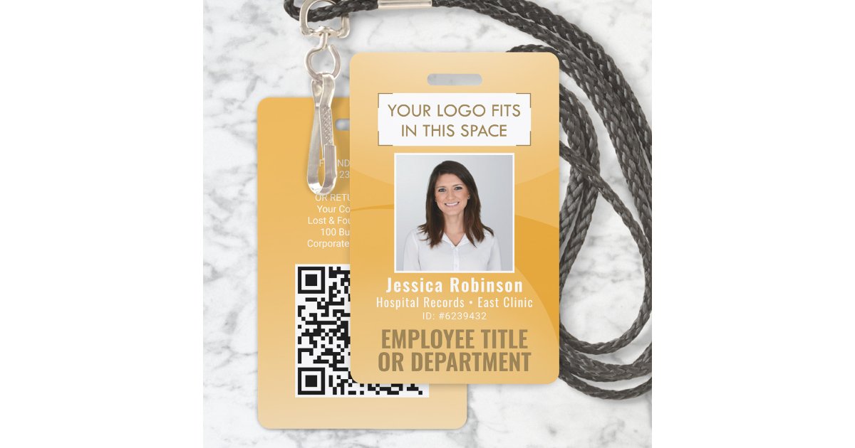 Employee Photo ID QR Code Logo Yellow Gold Arc Badge | Zazzle