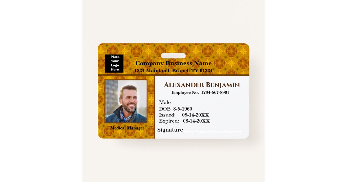 Employee Photo Logo Bar Code ID Card Custom Badge | Zazzle