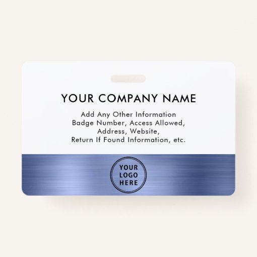 Employee Photo Logo Blue Metallic Badge | Zazzle