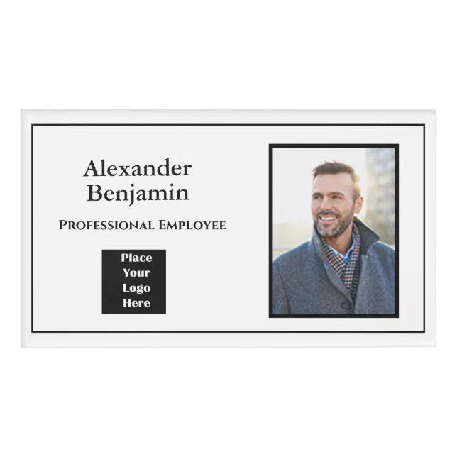 Employee Photo Logo Name ID Identification Modern Name Tag | Zazzle