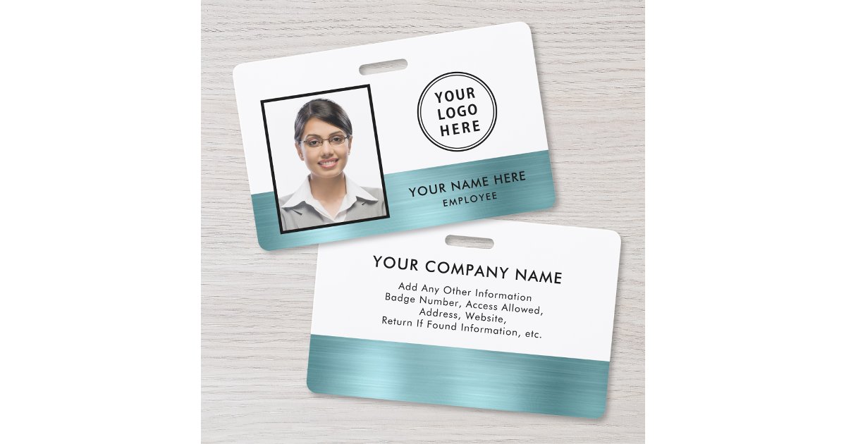 Employee Photo Logo Teal Green Metallic Badge | Zazzle