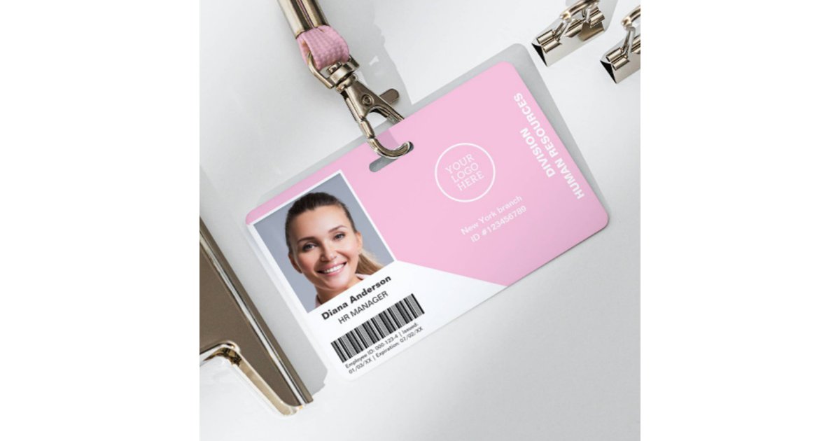 Employee Photo Name Company logo Pink Security Badge | Zazzle