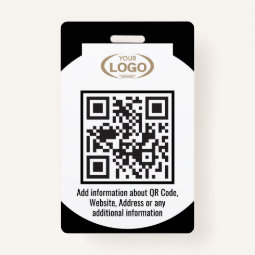 Employee Photo Name Company Logo QR Code Black Badge | Zazzle