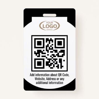 Employee Photo Name Company Logo QR Code Black Badge | Zazzle