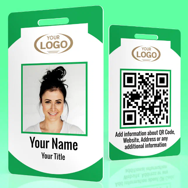 Employee Photo Name Company Logo QR Code Green Badge | Zazzle