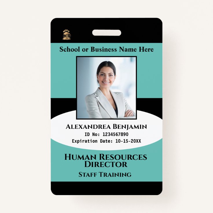Employee Photo Name ID Card Bar Code Logo Custom Badge | Zazzle