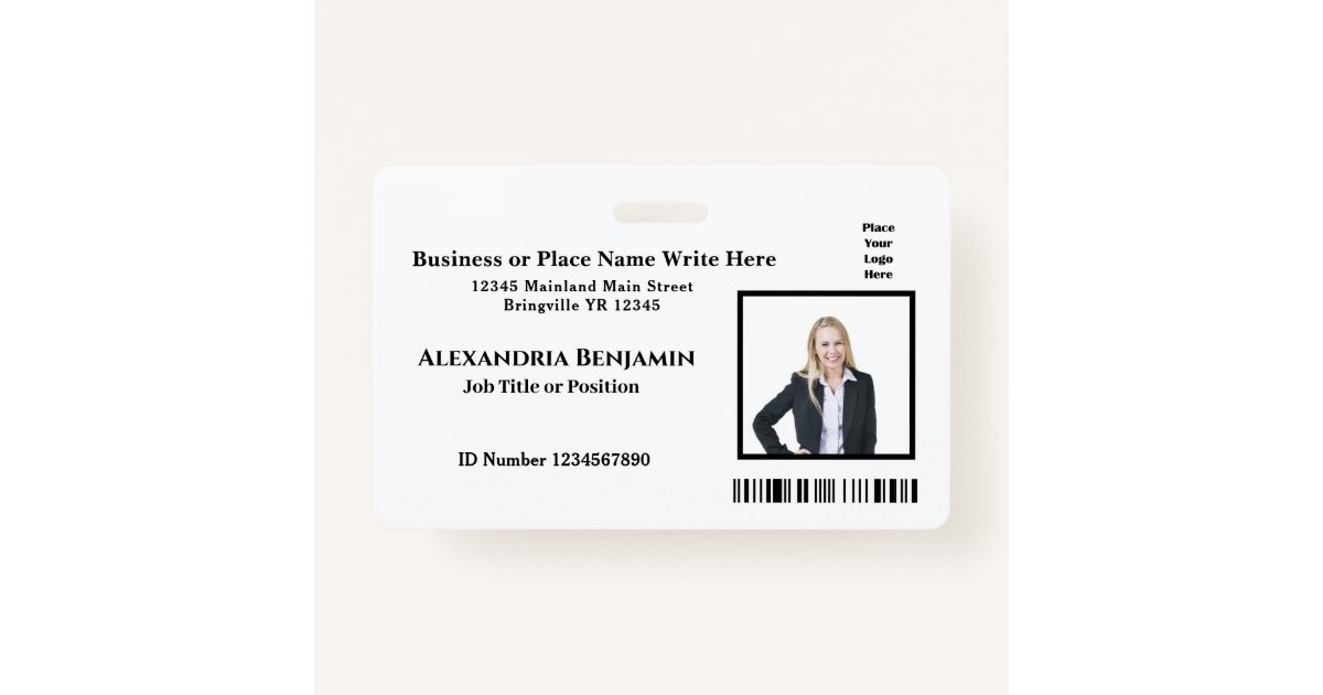 Employee Photo Name Logo Bar Code Custom Badge | Zazzle