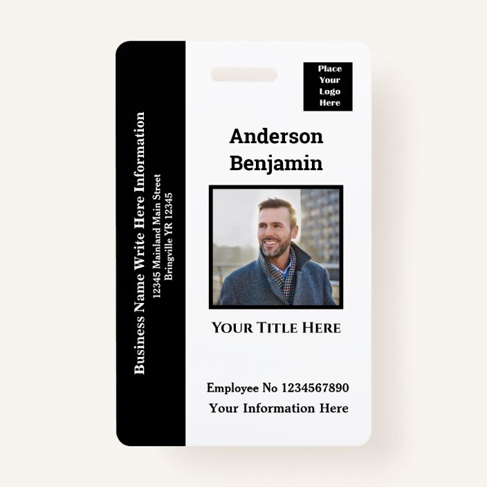 Employee Photo Name Logo ID Card Bar Code Custom Badge | Zazzle