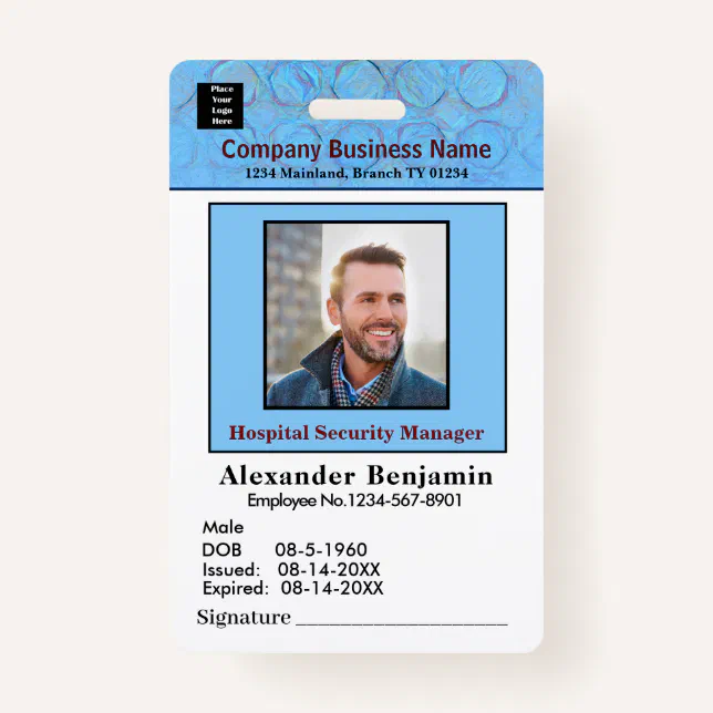 Employee Photo Name Logo ID Card Bar Code Custom Badge | Zazzle