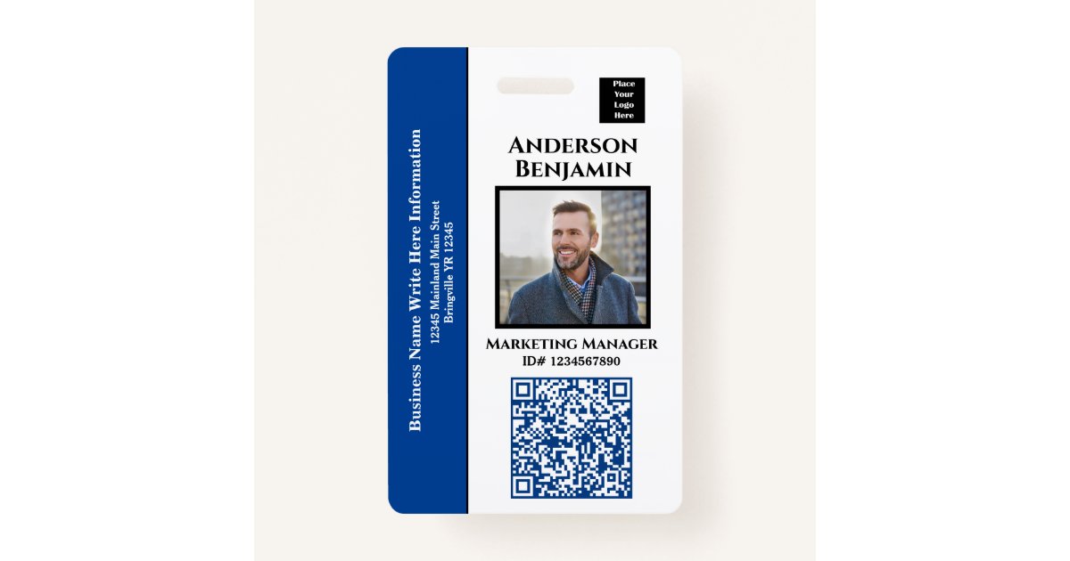 Employee Photo Name QR Code Bar Code ID Custom Badge | Zazzle