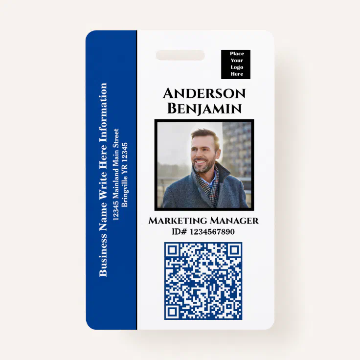 Employee Photo Name QR Code Bar Code ID Custom Badge | Zazzle