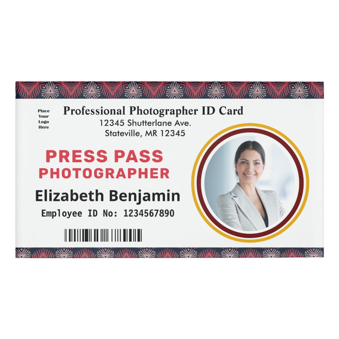 Employee Photo Photographer Pass Logo ID Custom Name Tag | Zazzle
