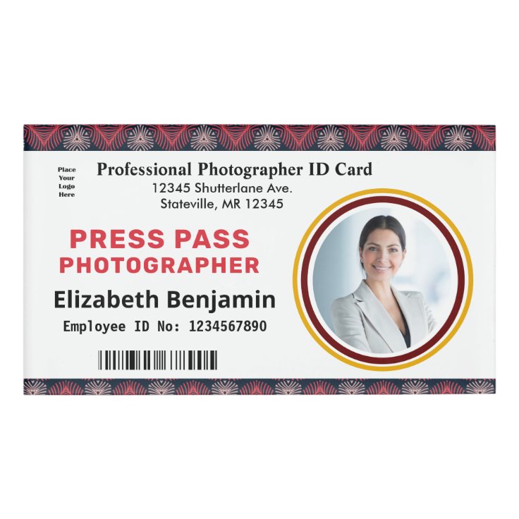 Employee Photo Photographer Pass Logo ID Custom Name Tag | Zazzle